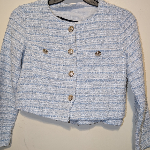 SHEIN | Other | Shein Light Blue Tweed Jacket | Poshmark